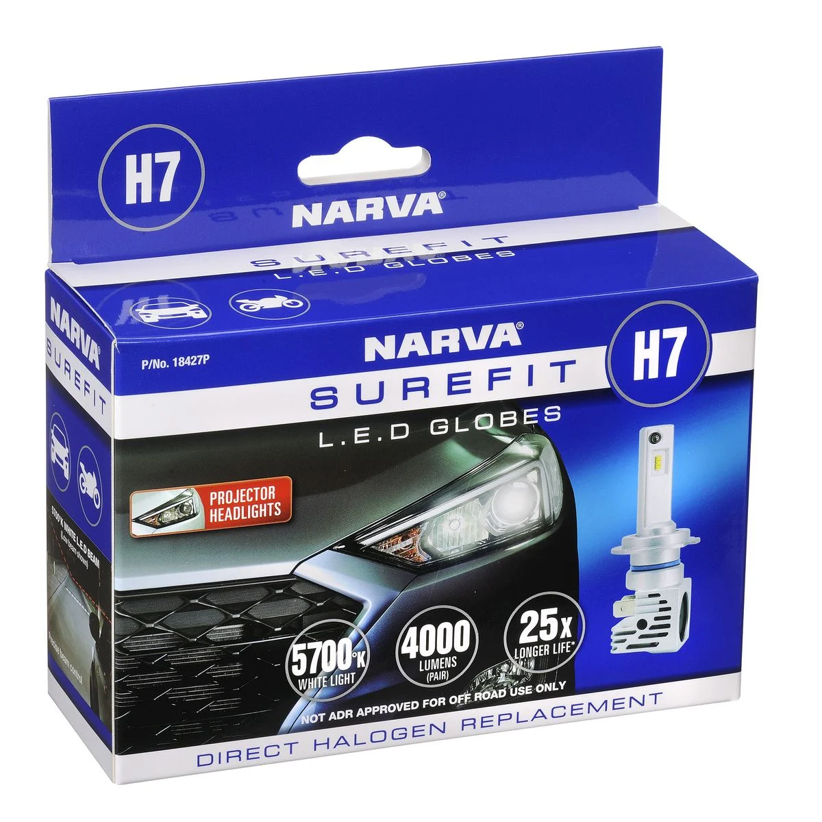 Narva H7 Surefit Projector LED Headlight Bulbs — Thrash Garage NZ