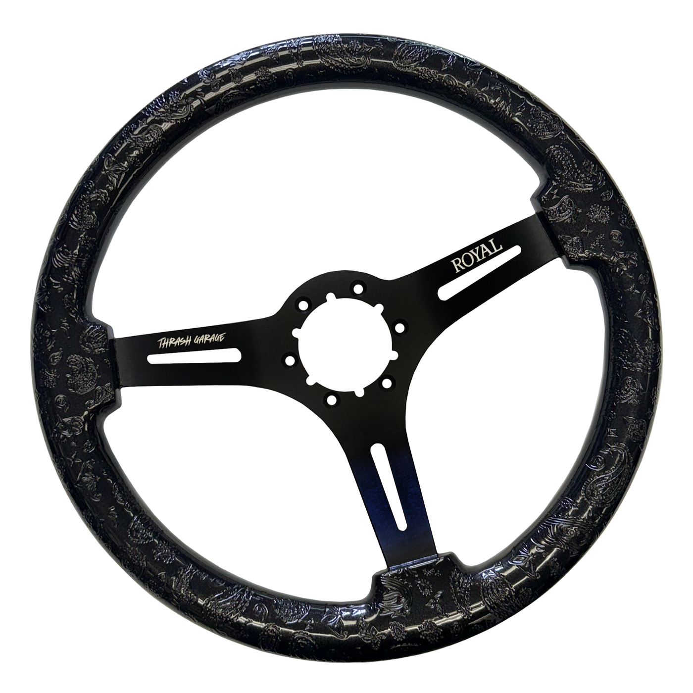Black Pearl Paisley Etch Steering Wheel 350mm | Grip Royal — Thrash ...